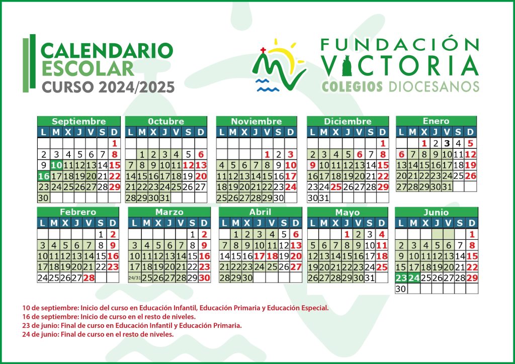 Calendario escolar para el curso 2024/2025 en la provincia de Málaga - Fundación Victoria